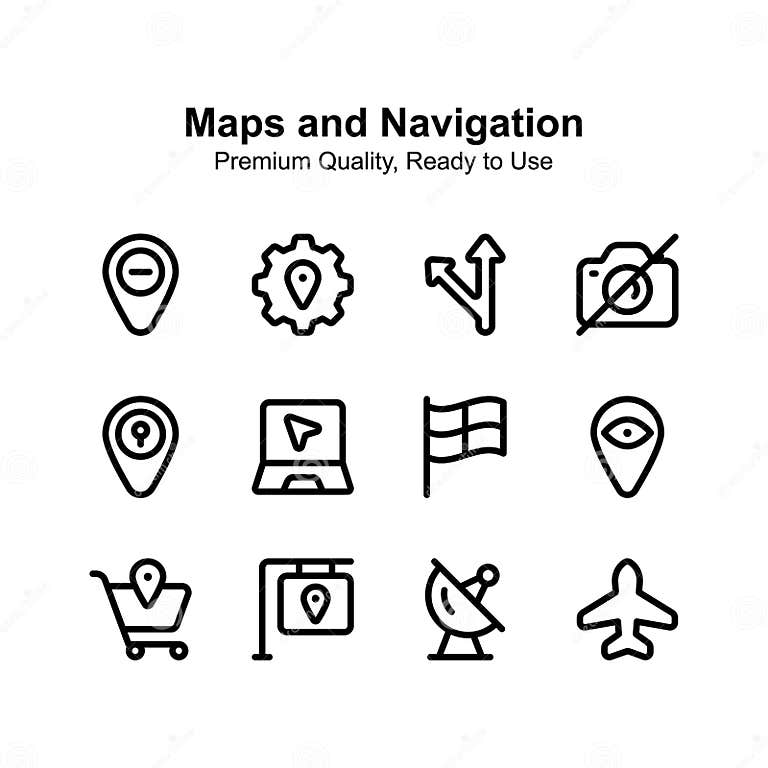 Check this Premium Quality Maps and Navigation Icons Set Stock Vector ...