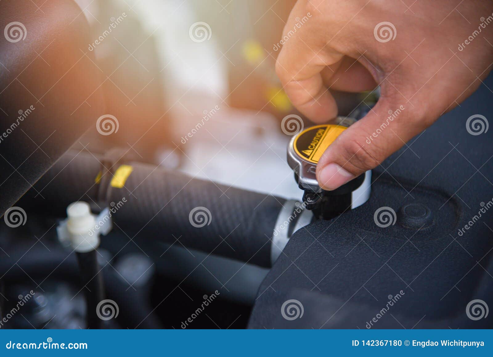 Check Radiator Car with Hand on Engine in the Car Service Center Stock ...