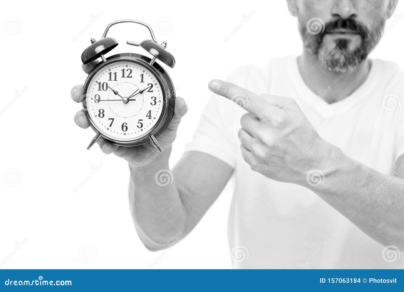 Check Time Man Hold Alarm Clock In Hand Guy Bearded Mature Man Worry