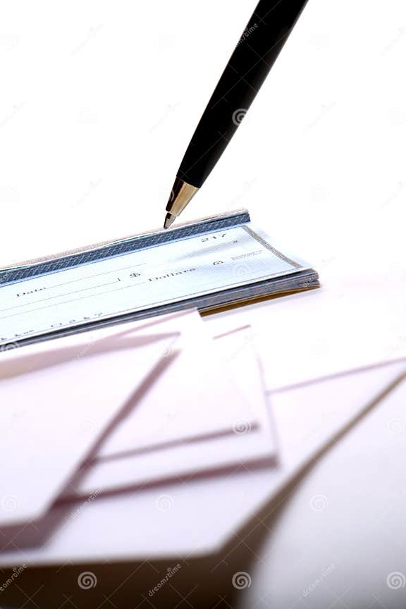 Check Writing with Checkbook and Pen Stock Image - Image of bills ...