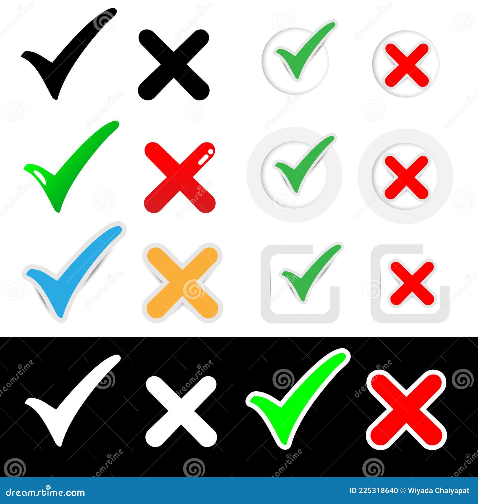 Check and Wrong Mark Paper Sticker Icon Stock Vector - Illustration of ...