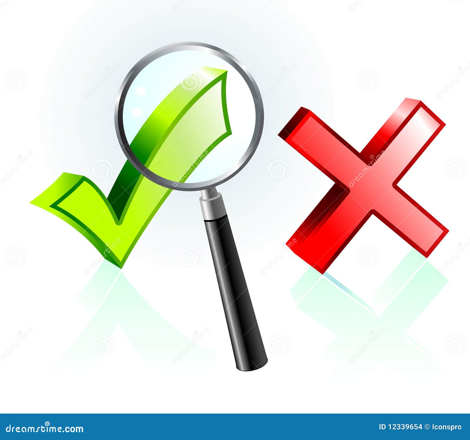 Check And X Mark Under Magnifying Glass Stock Vector - Image: 12339654