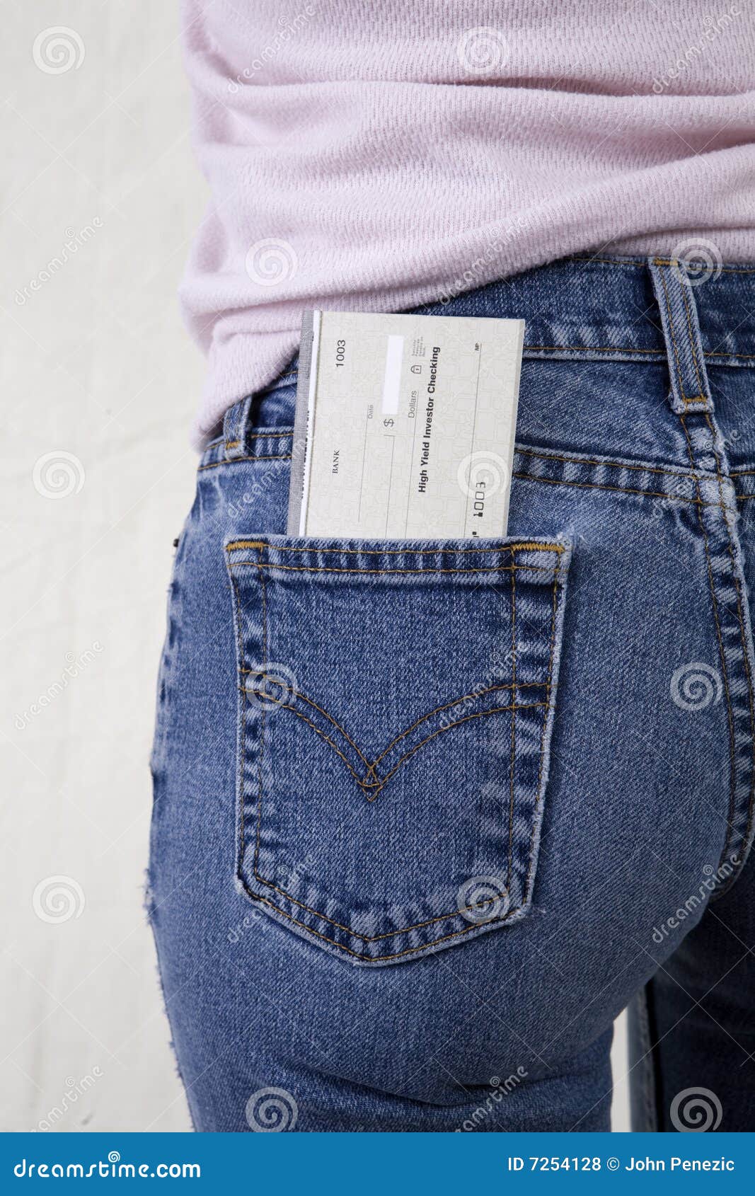 Checkbook in her pocket stock photo. Image of financial - 7254128