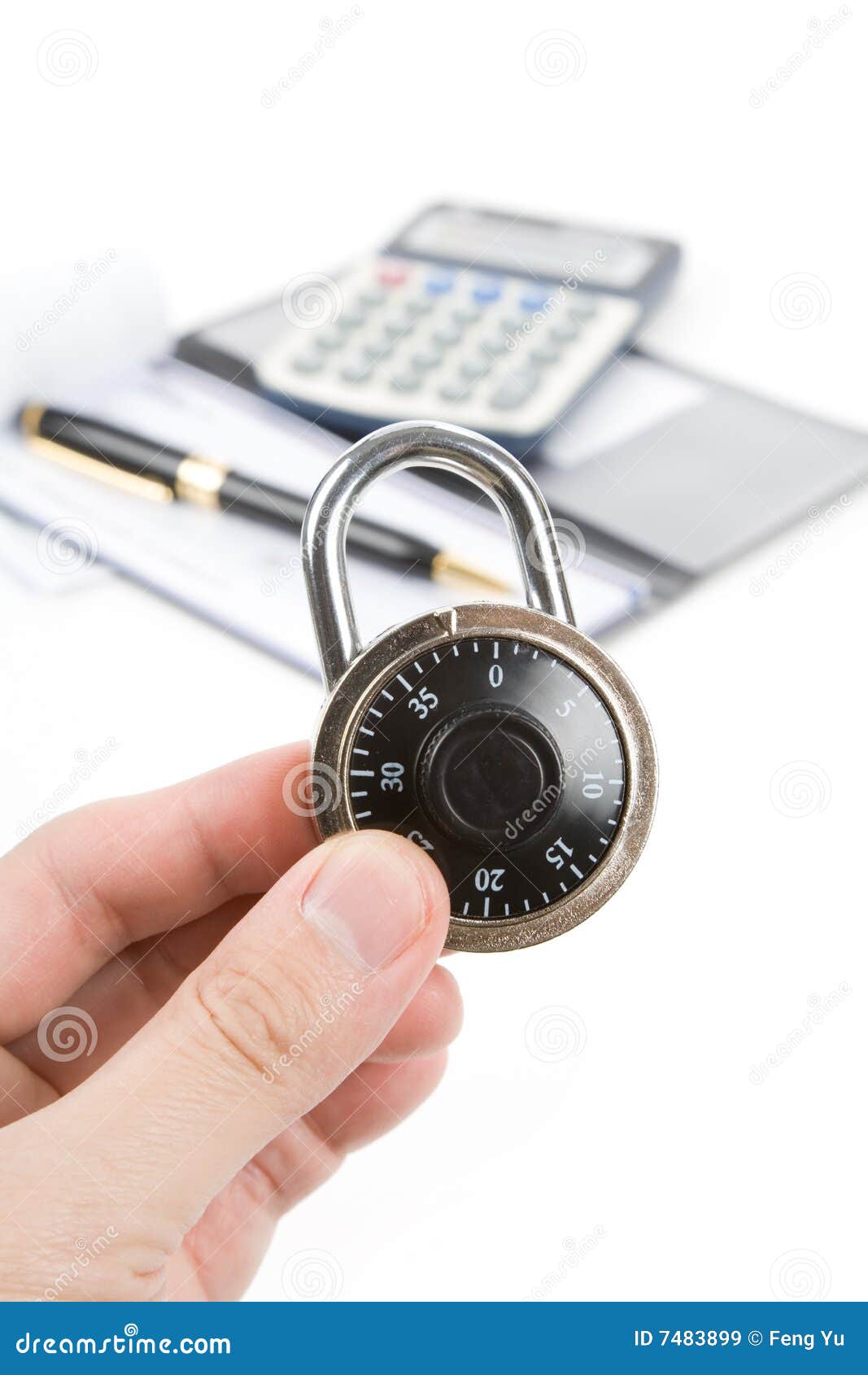 Checkbook and Lock stock image. Image of calculator, paying - 7483899