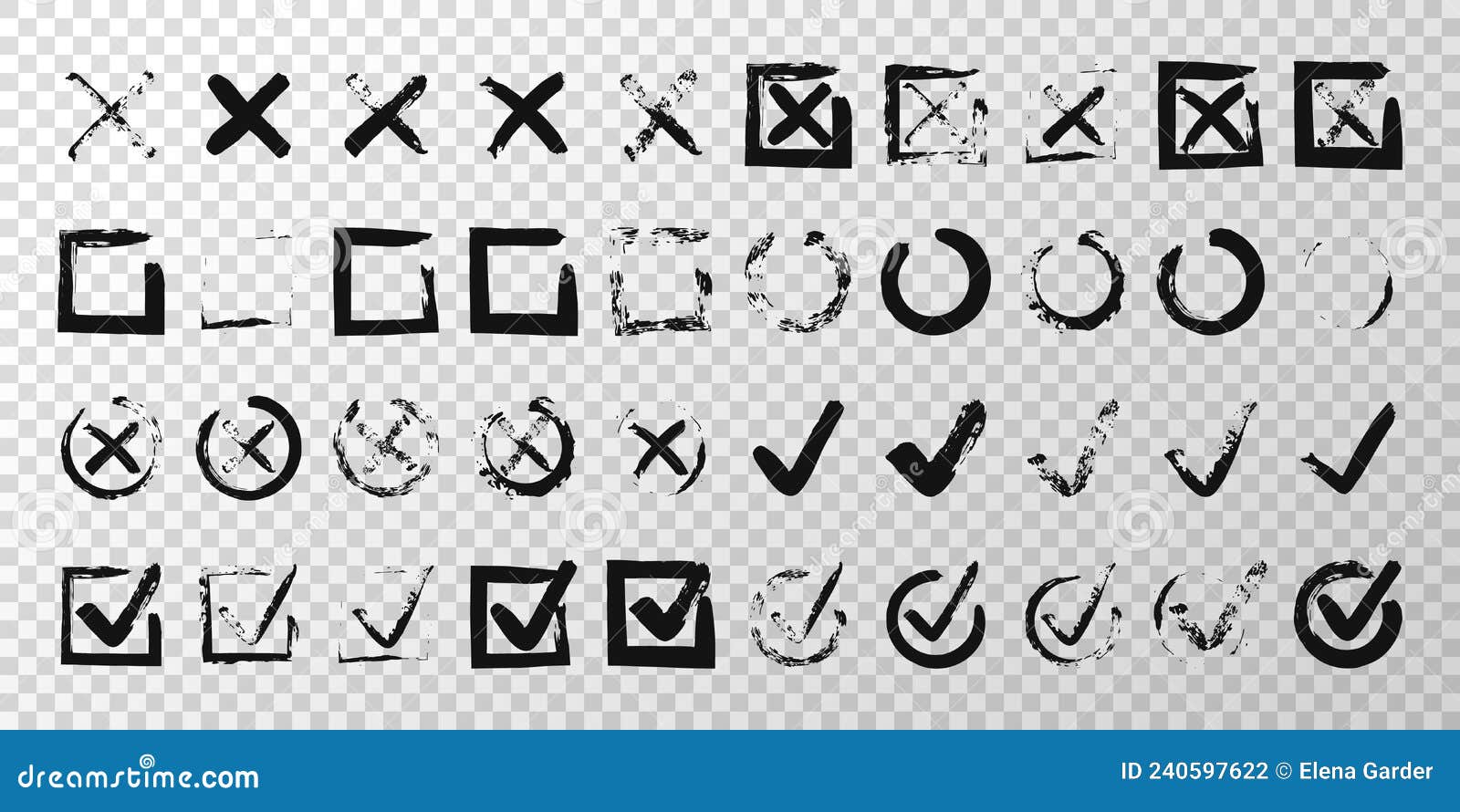 Checkbox. Check Signs V X. Chalk and Brush Checkmarks Set Stock Vector ...