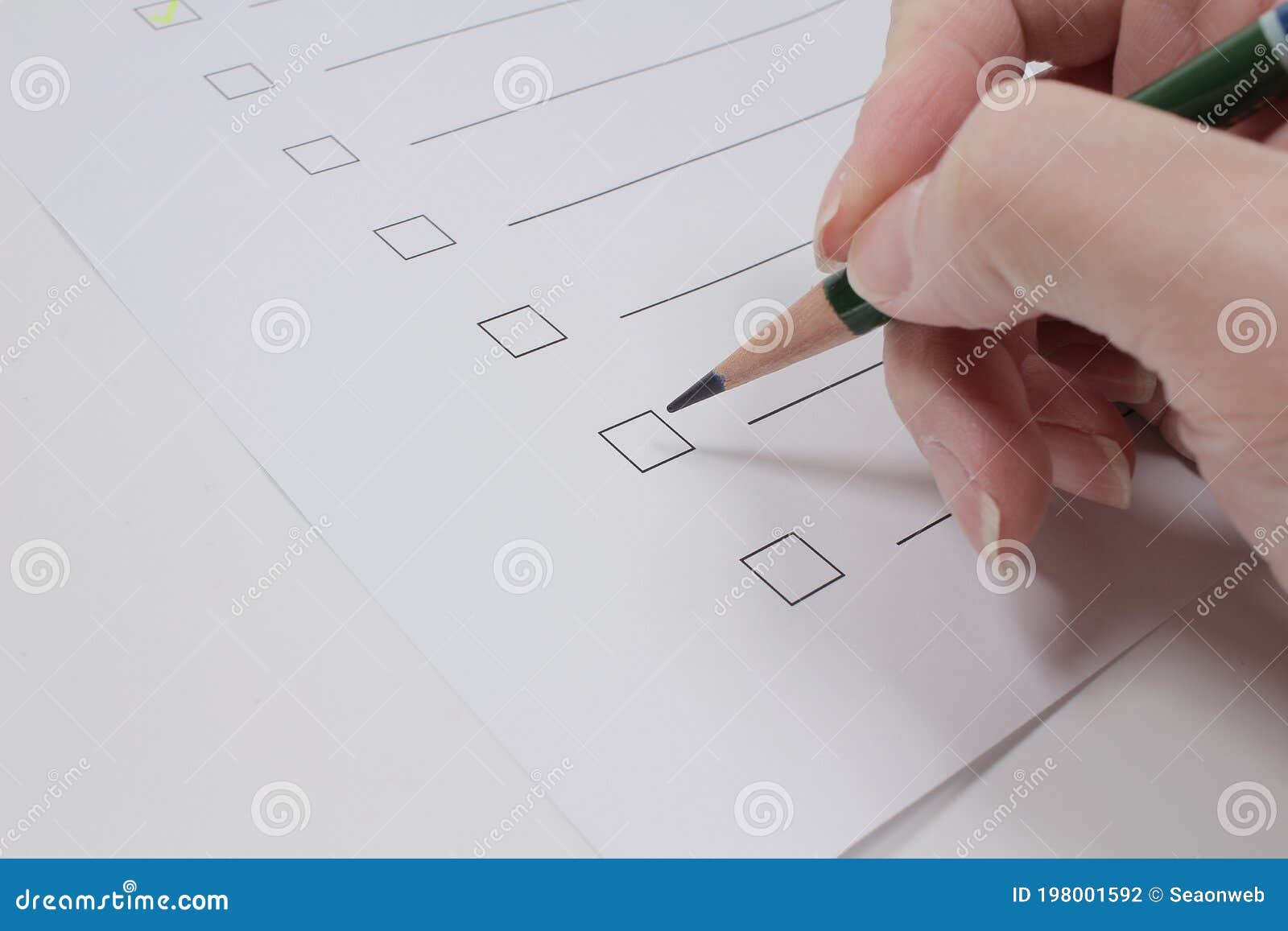 A Checkbox, Checklist with Pencil and Hand Stock Photo - Image of ...