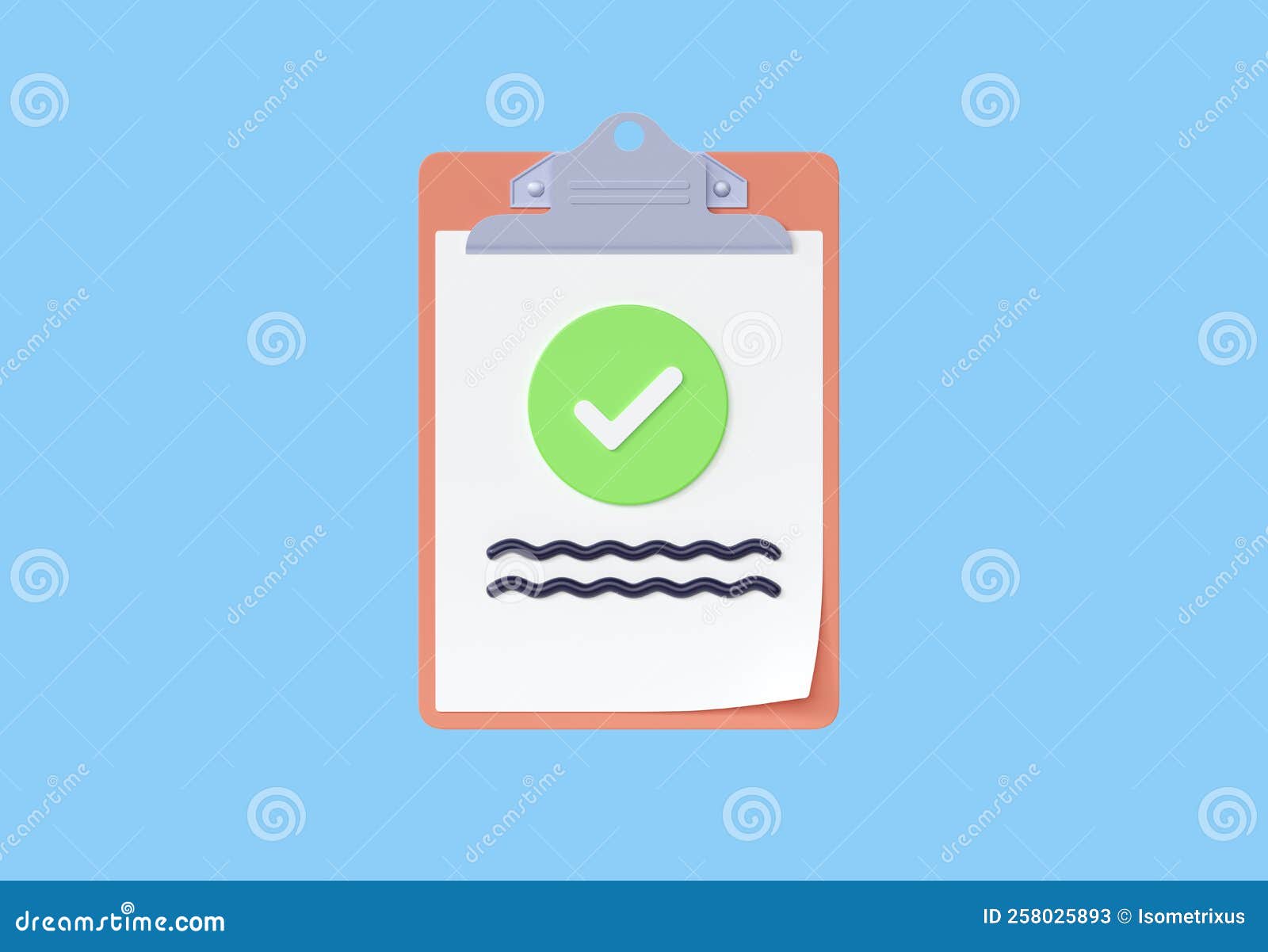 Checkbox 3d Render Icon - Complete Contract Paper Document with ...