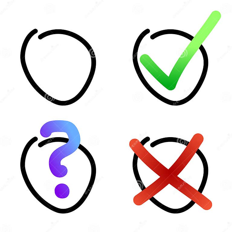 Checkbox Icon Set with Check Mark, Cross, Question Stock Illustration ...