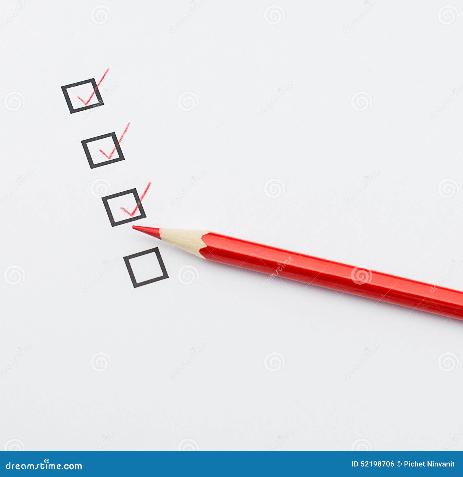 Checkbox and red pencil stock photo. Image of sign, paper - 52198706