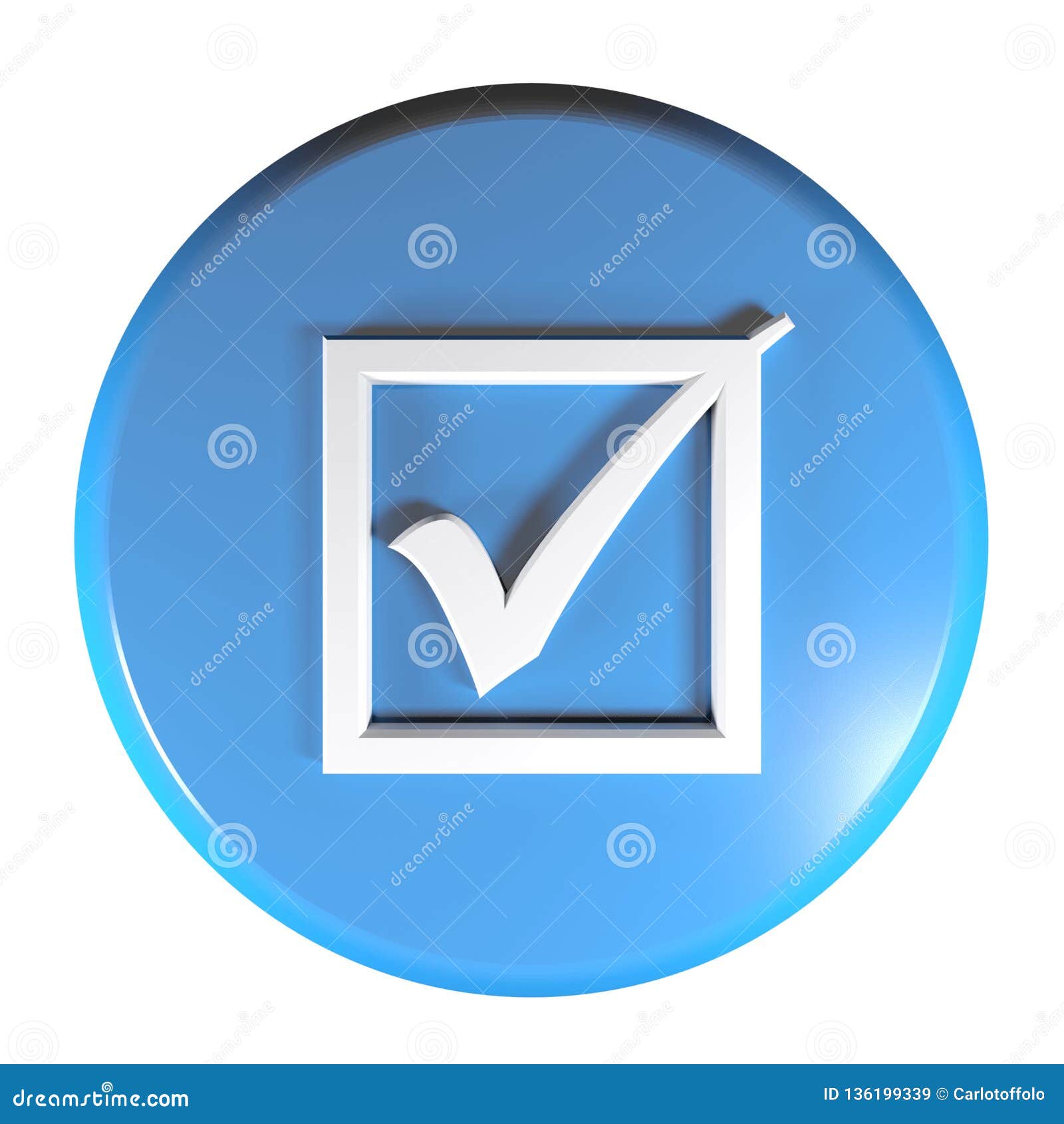 Checked Box Blue Circle Push Button - 3D Rendering Illustration Stock ...