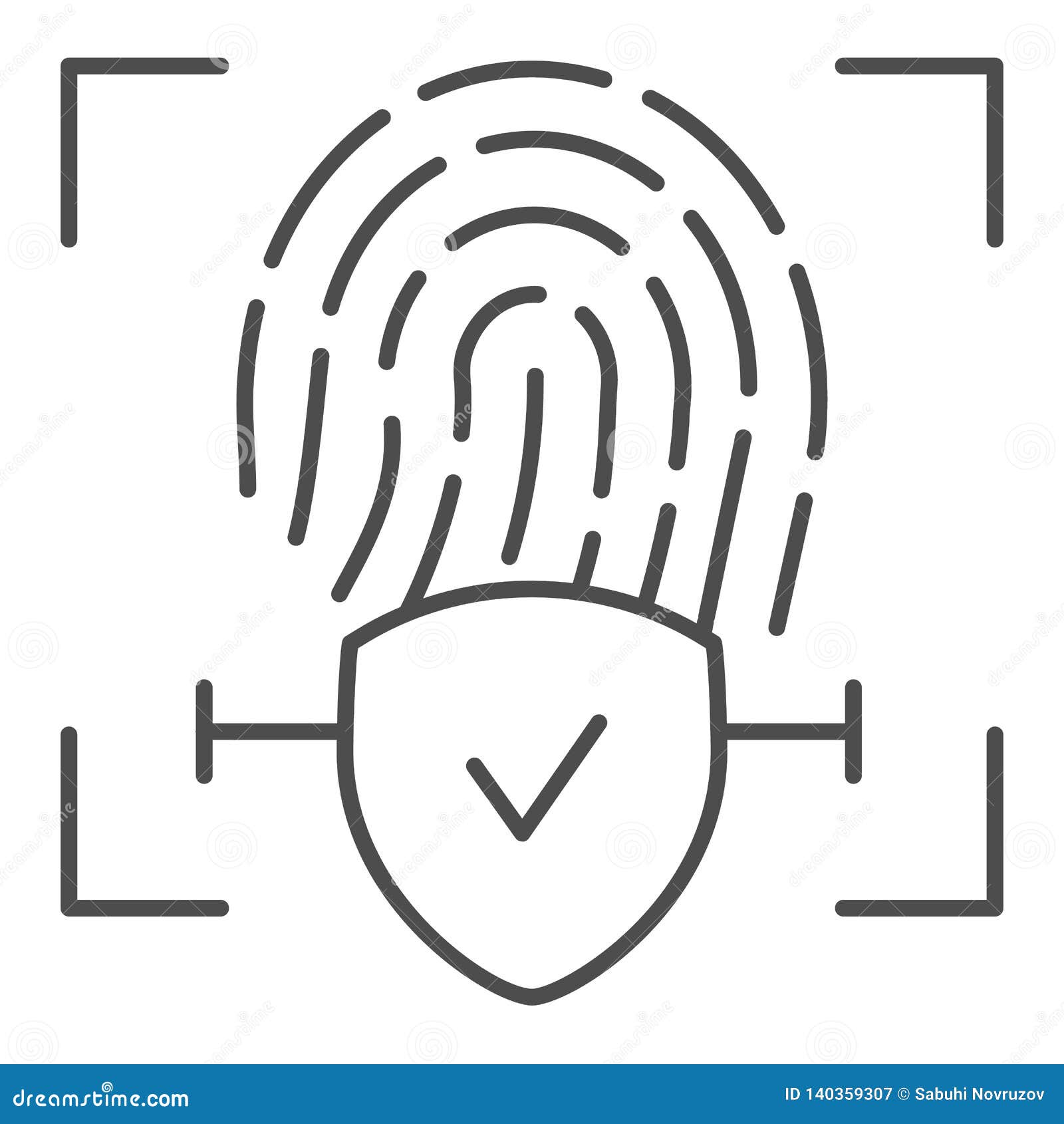 Checked Fingerprint Thin Line Icon. Finger Identification Approved ...