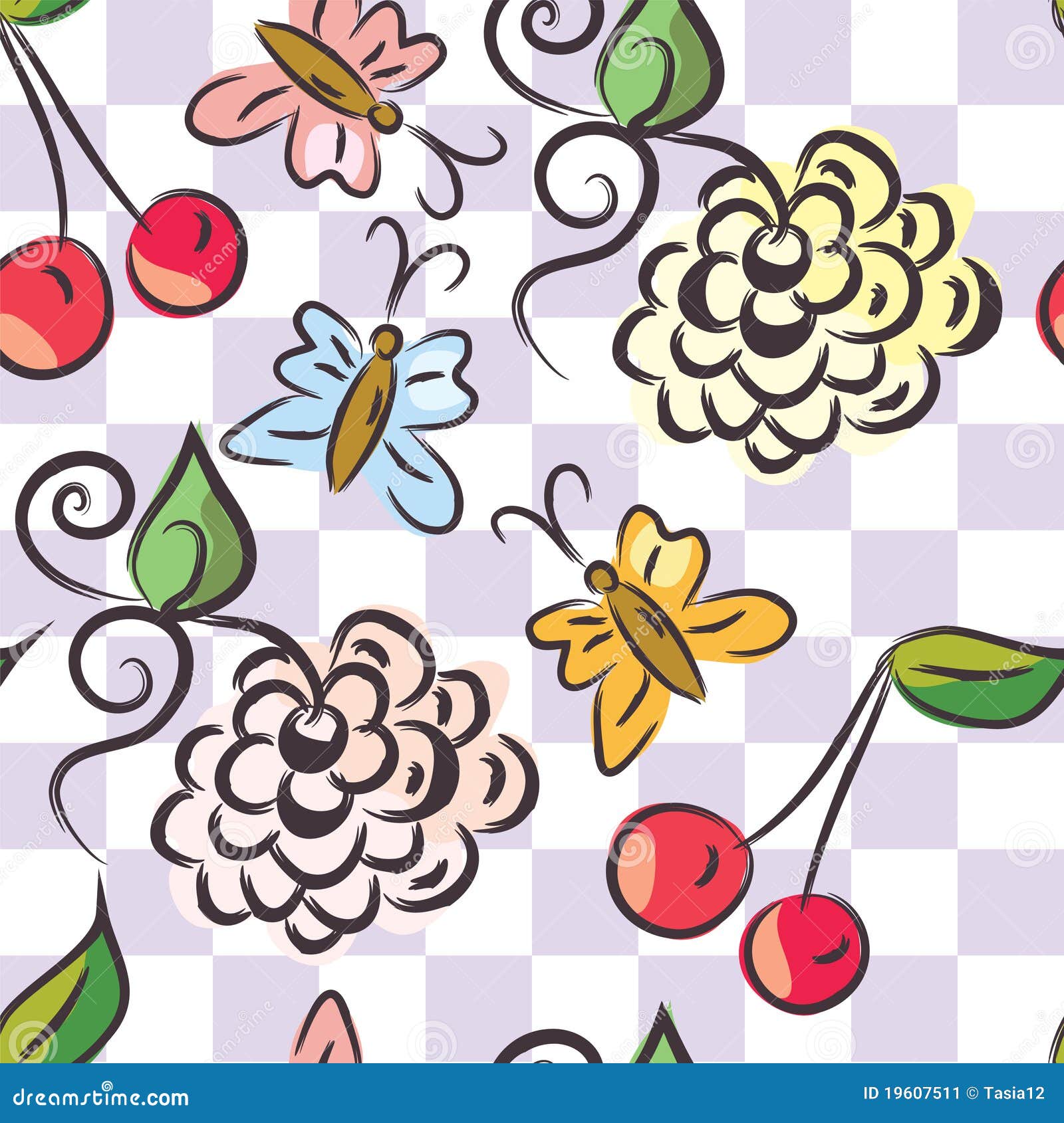 Checked Floral Seamless Pattern Stock Vector - Illustration of ...