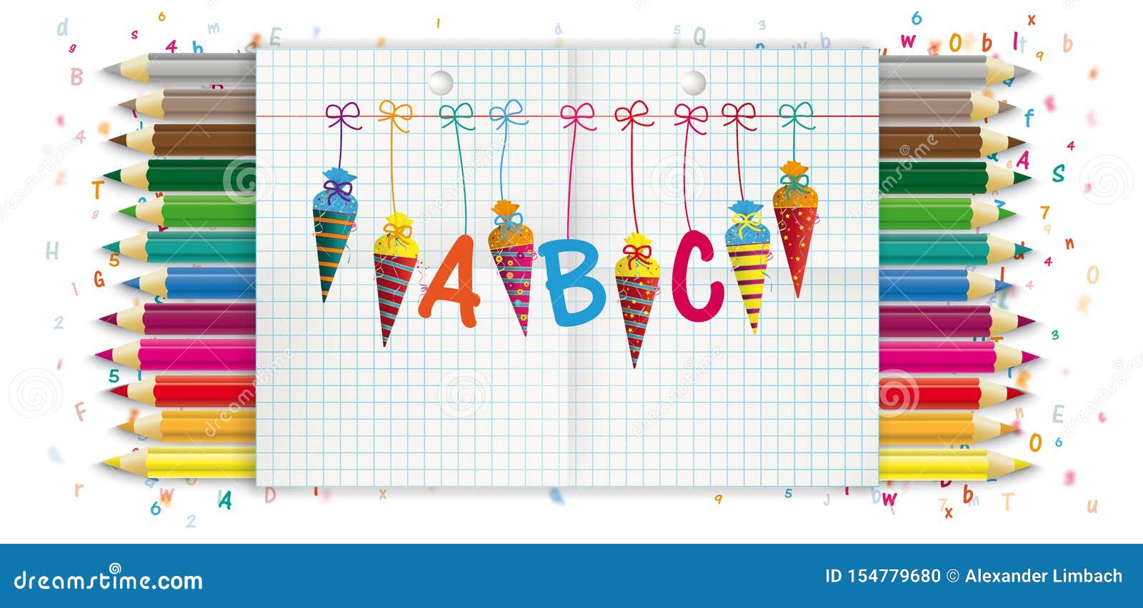 Checked Folded Banner ABC Candy Cones Pencils Header 2 Stock Vector ...