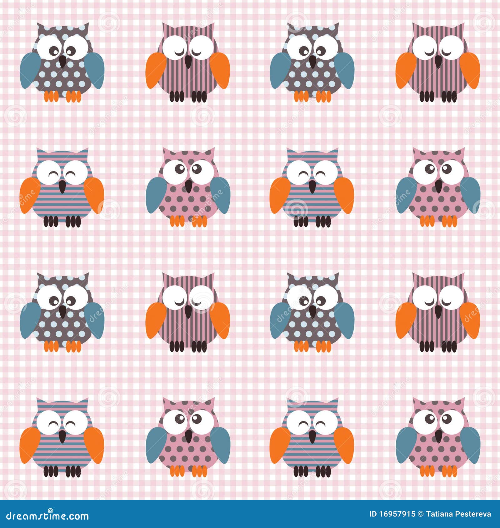 Checked Pattern with Cute Owls Stock Vector - Illustration of pattern ...