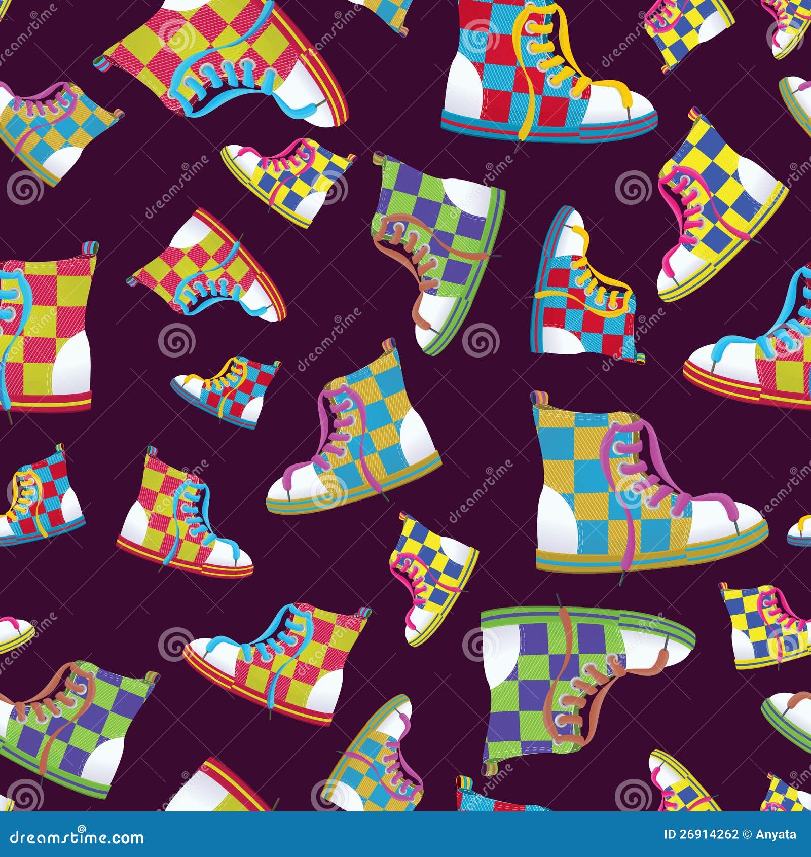 Checked Sneaker Seamless Pattern Stock Vector - Illustration of pink ...