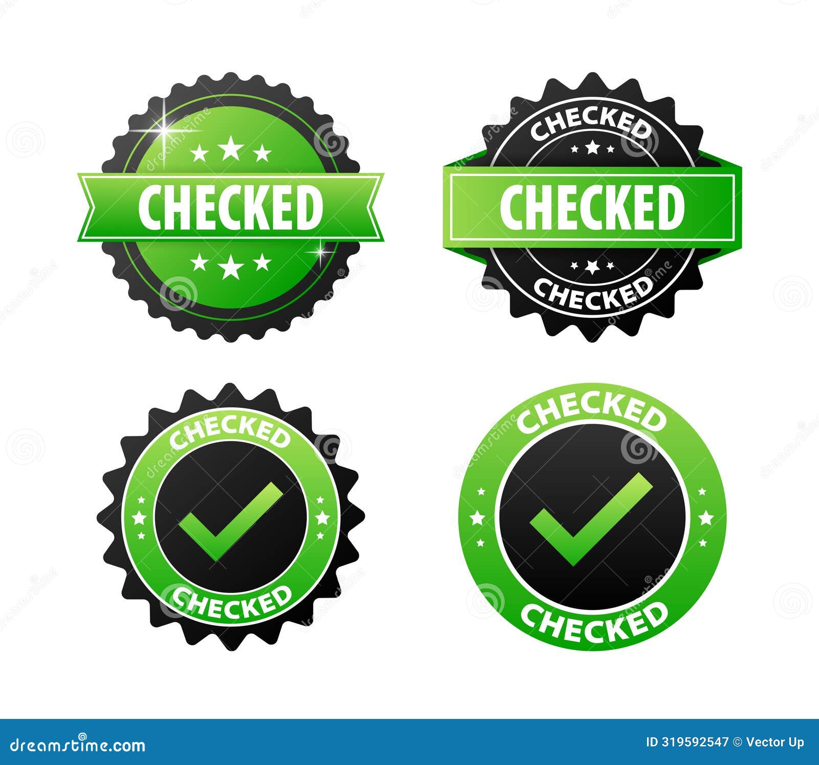 Checked Stickers, Green and Black Label on White Background Stock ...