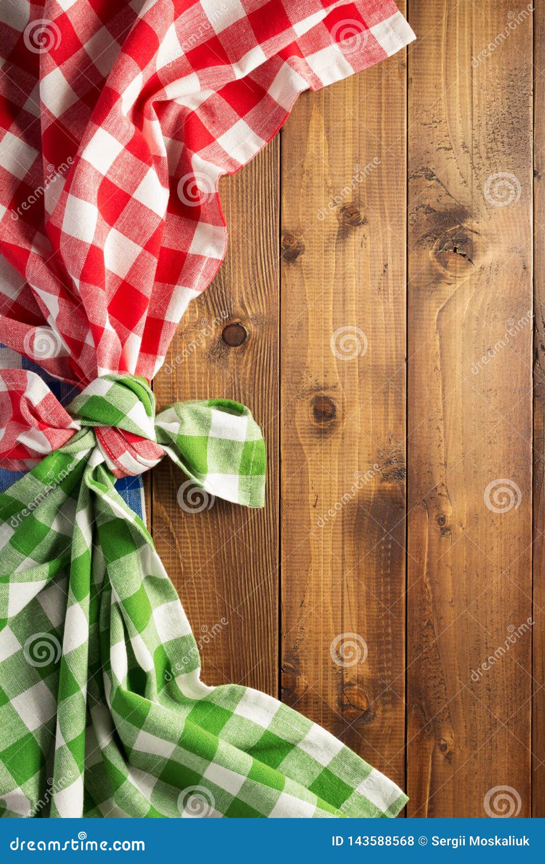 Checked Tablecloth at Wooden Table Stock Photo - Image of cookery ...