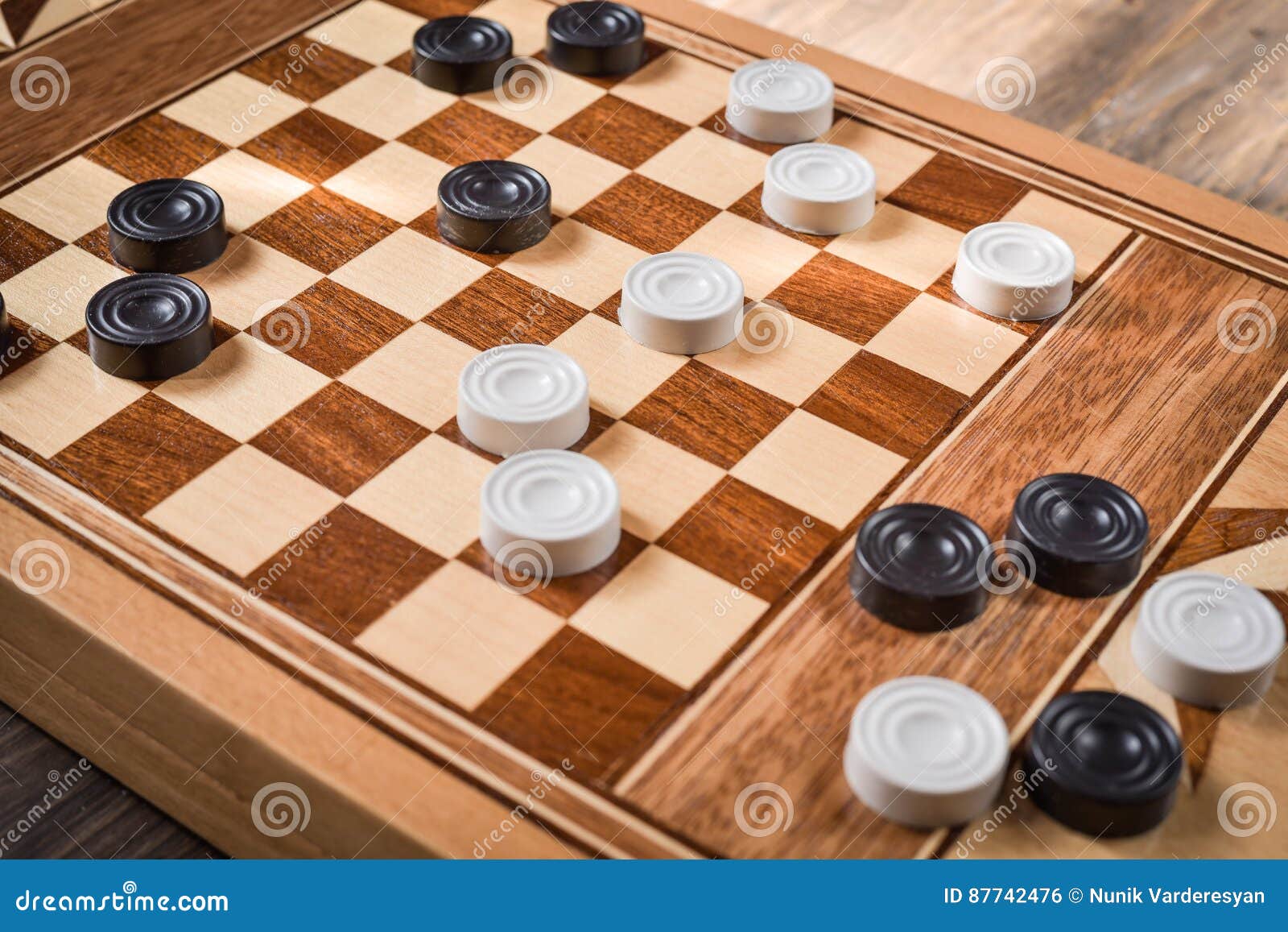 Checker Board with Checkers on Wooden Background . Editorial Photo ...