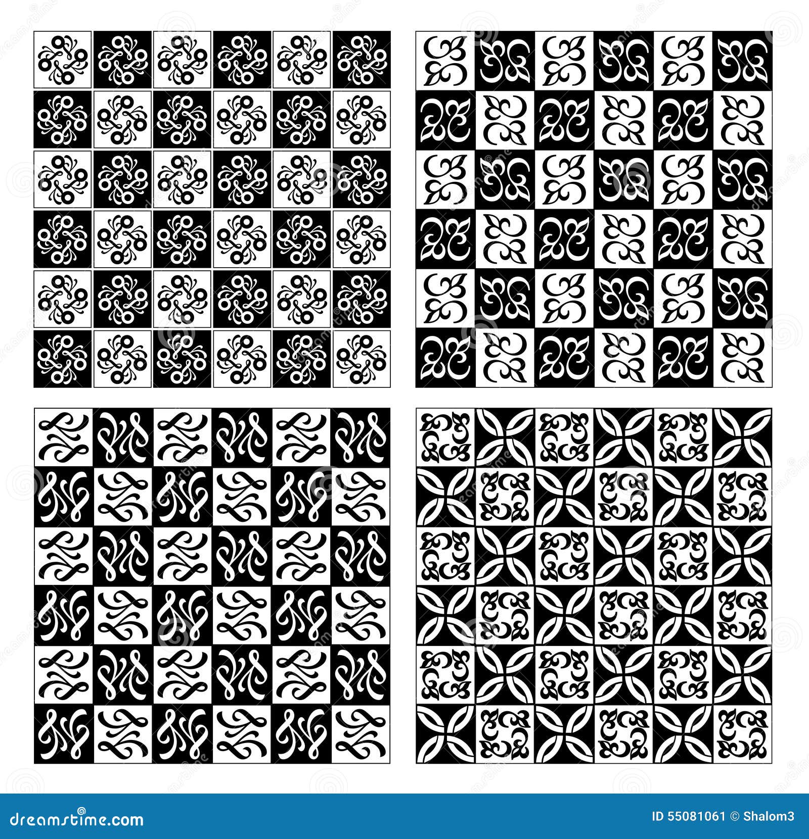 Checkerboard Designed Fine Simple Vintage Patterns in White and Black ...