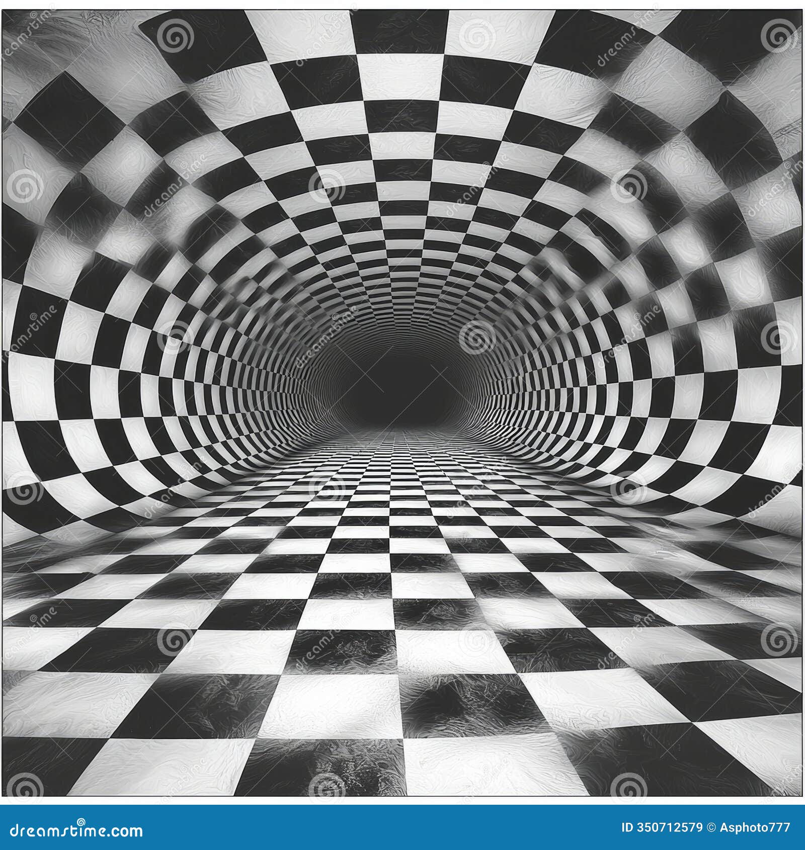 Checkerboard Tunnel with Optical Illusion Effect in Black and White ...