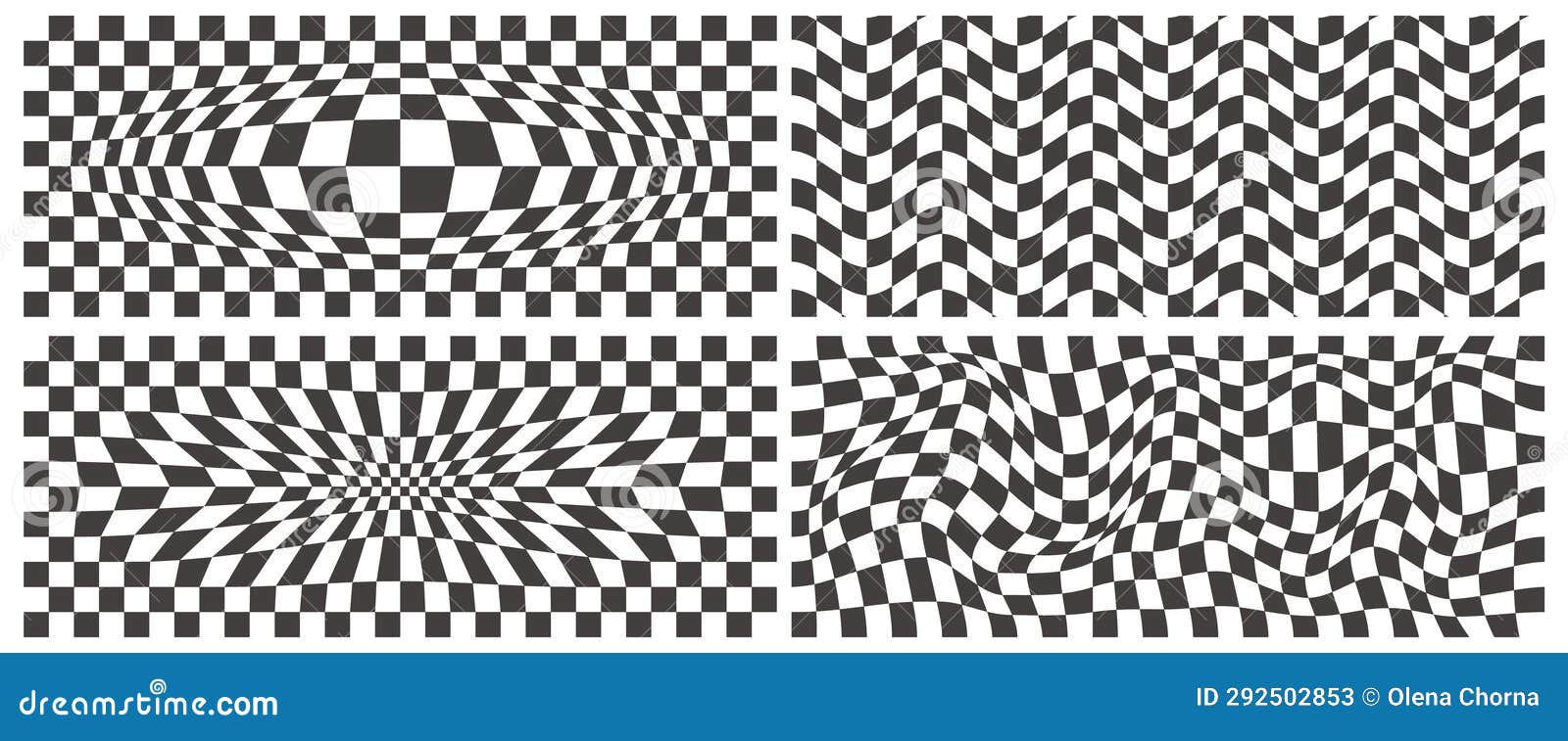 Checkerboard Wavy Pattern. Abstract Chess Square Print. Black and White ...