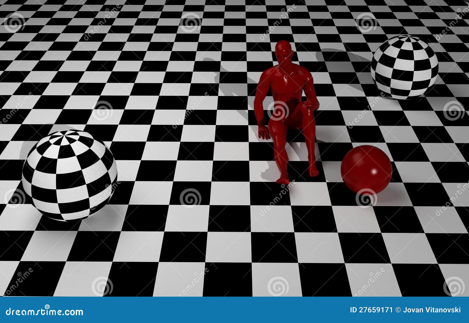 Checkered Art Composition with Red Man Stock Illustration ...