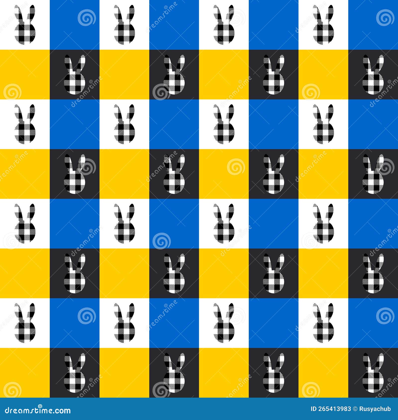 Checkered Print. Trendy Seamless Pattern with Rabbit or Hare Silhouette ...
