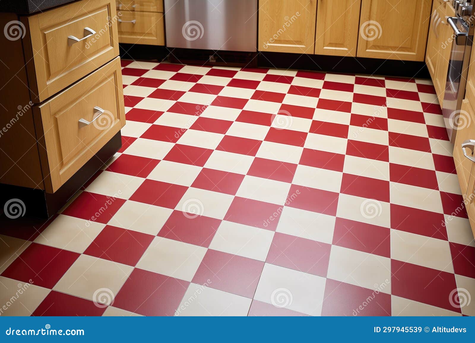 Checkered Ceramic Floor Tiles in a Kitchen Stock Image - Image of ...