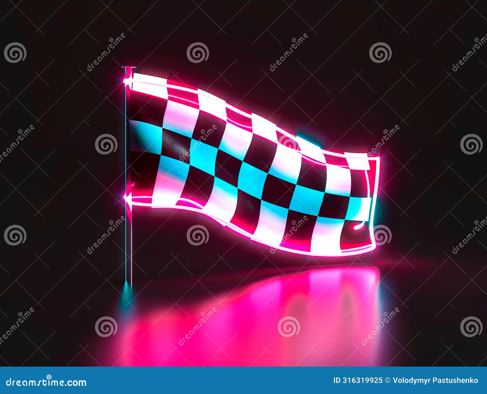 A Checkered Flag with Neon Lights Stock Image - Image of light, neon ...