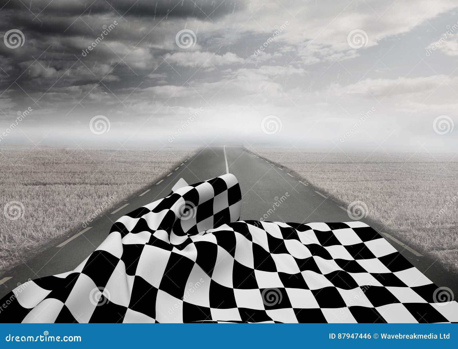 Checkered Flag on Road Against Stormy Sky Stock Photo - Image of stormy ...