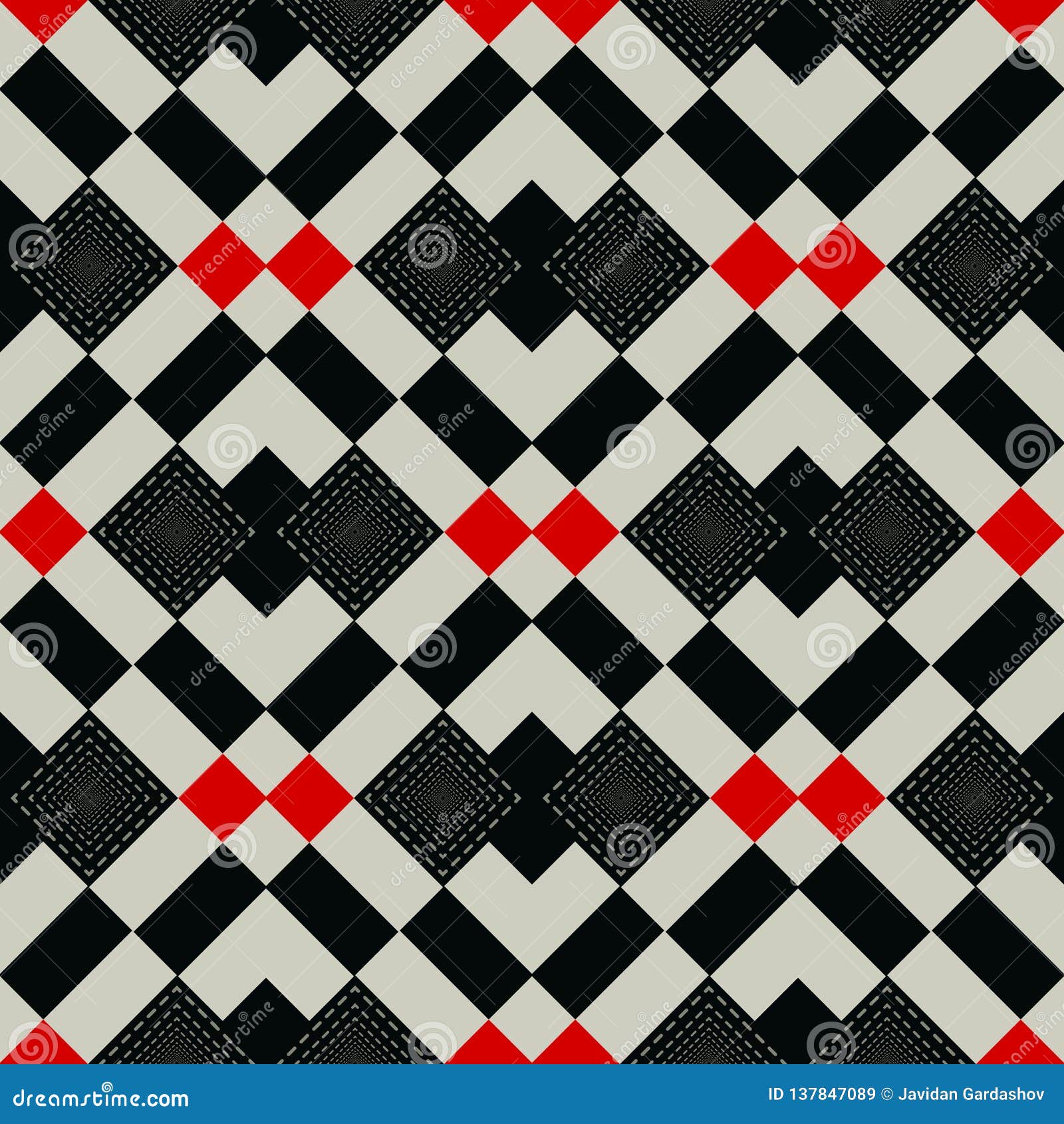 Checkered Gingham Fabric Seamless Pattern in Black White and Red ...