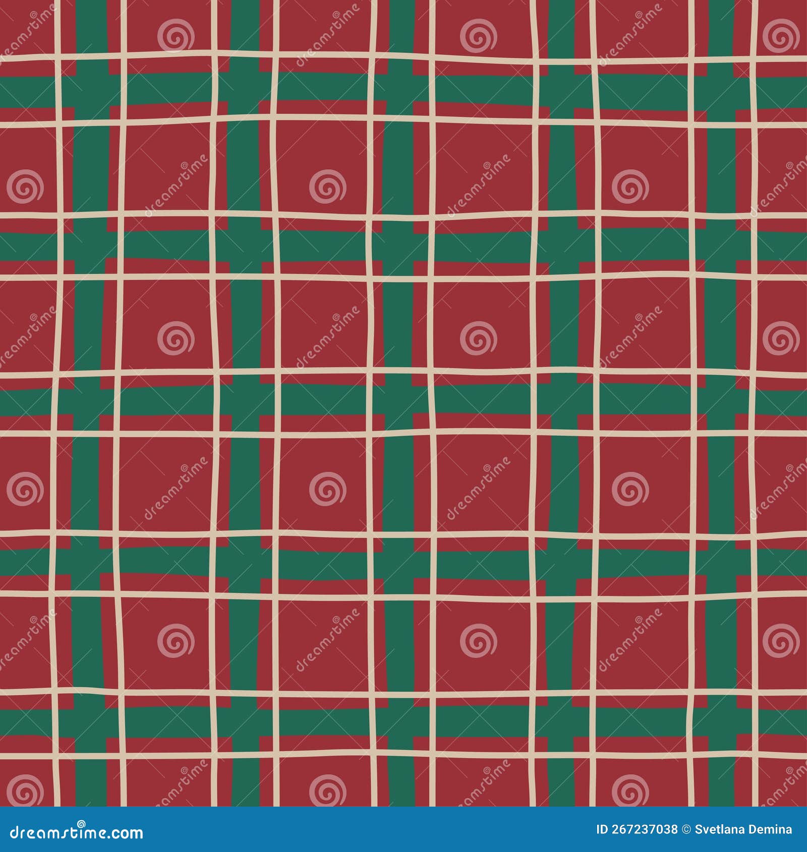 Checkered Hand Drawn Seamless Pattern with Red Background. Vector ...