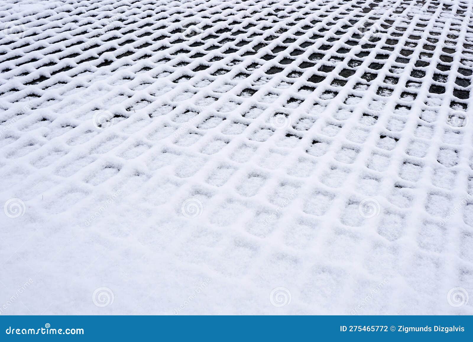 A Checkered Outline Snowy Pattern on Dark Cobblestones, Perspective ...