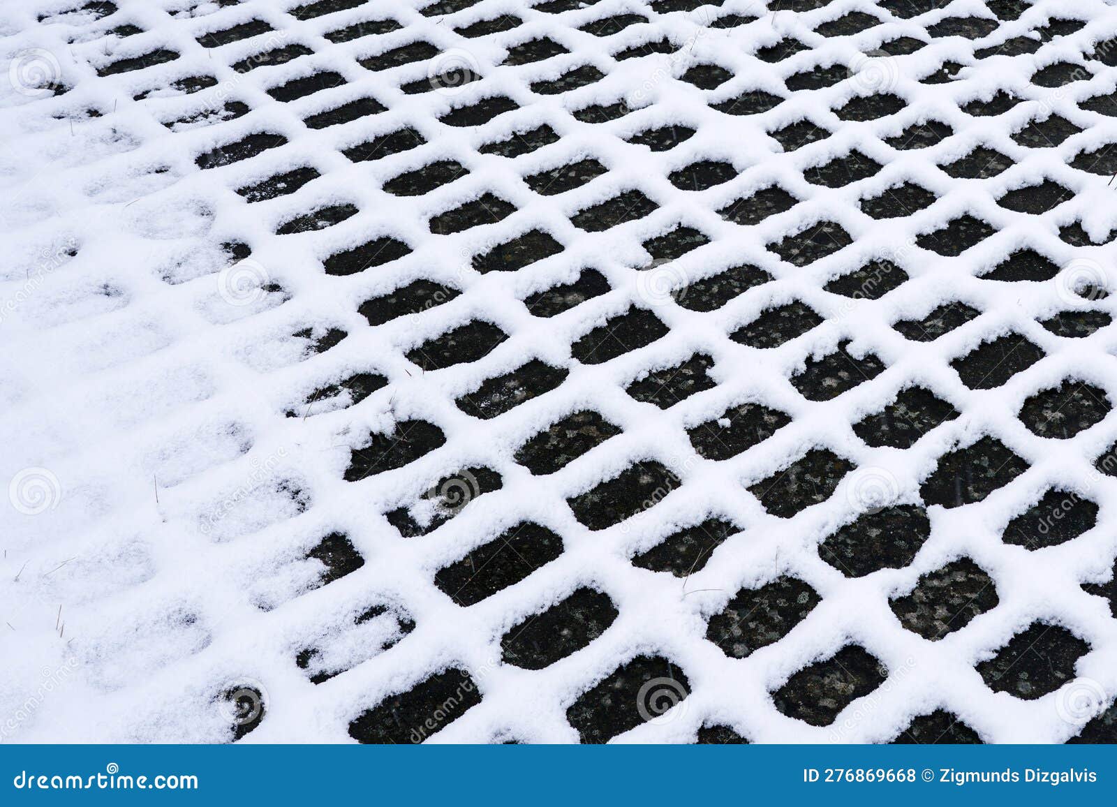 A Checkered Outline Snowy Pattern on Dark Cobblestones, Perspective ...