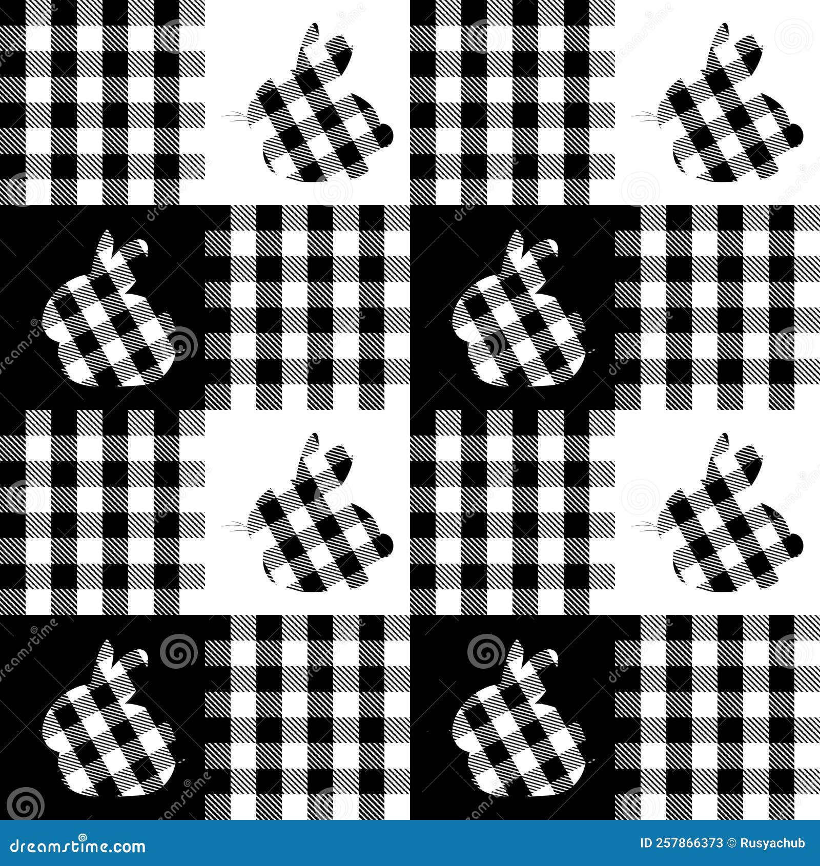 Checkered Print. Trendy Seamless Pattern with Rabbit or Hare Silhouette ...