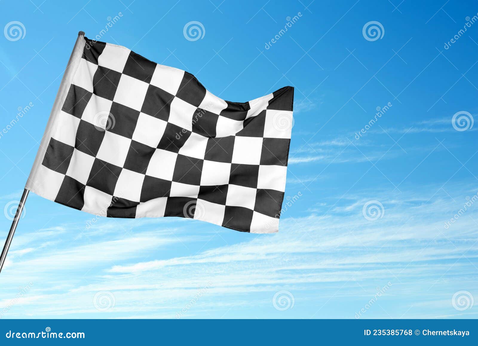 Checkered Racing Finish Flag Against Blue Sky Stock Photo - Image of ...