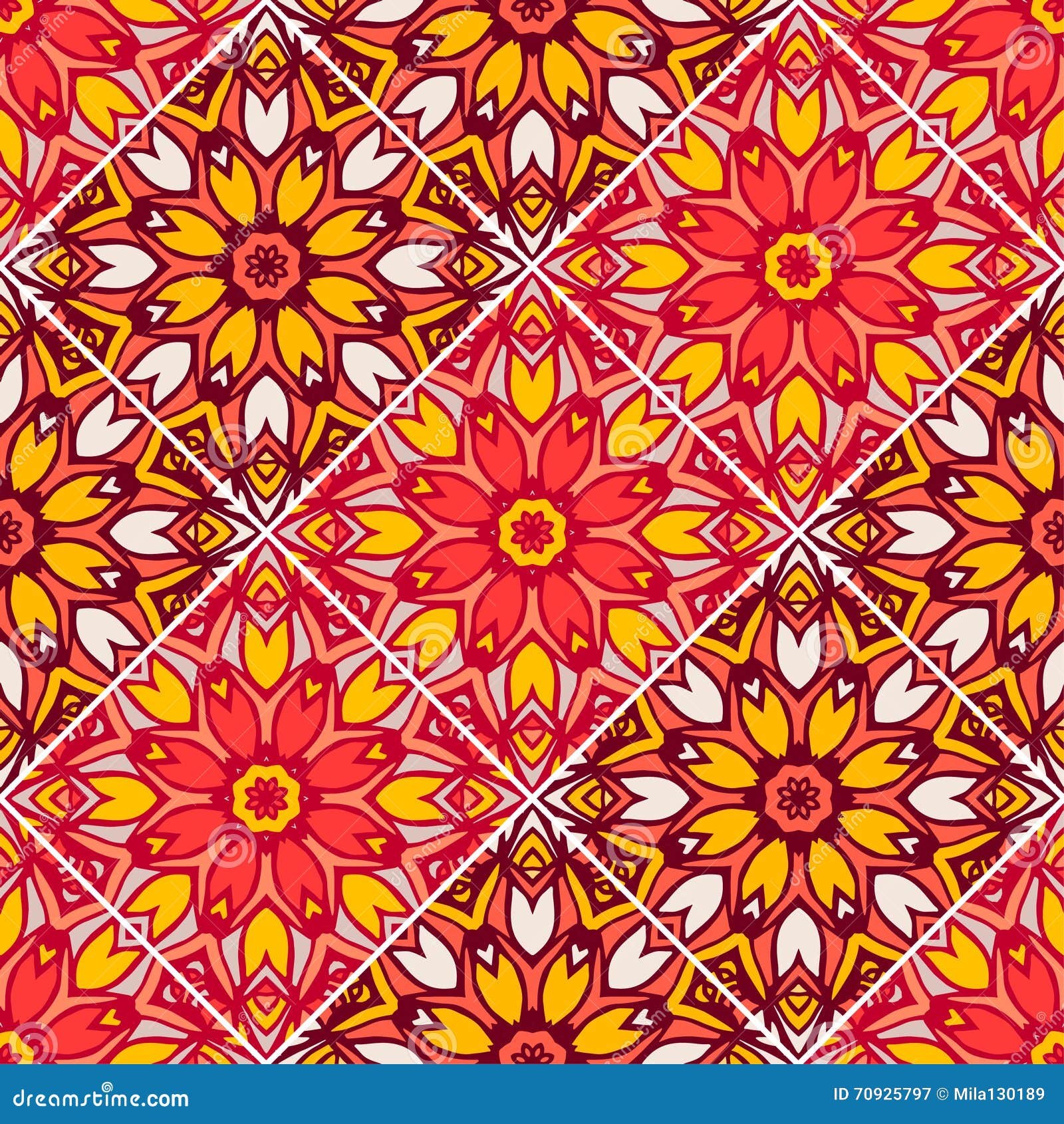 Checkered Seamless Pattern with Beautiful Mandalas. Vector Illustration ...