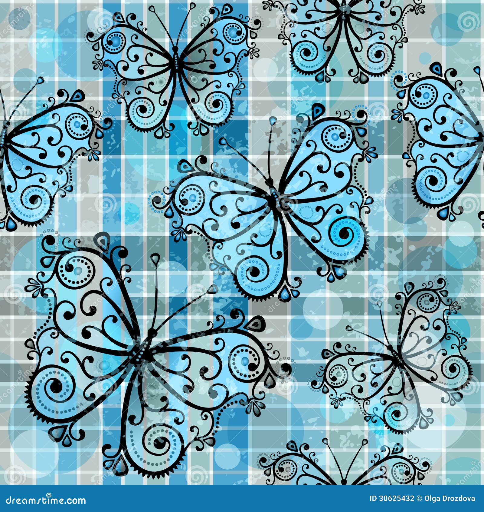 Checkered Seamless Pattern with Butterflies Stock Vector - Illustration ...