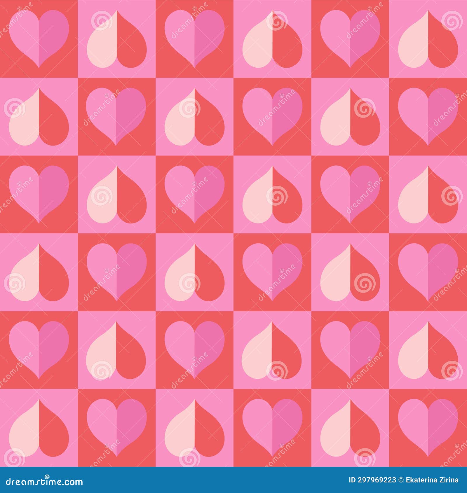 Checkered Seamless Pattern with Hearts in Red and Pink Colors. Vector ...
