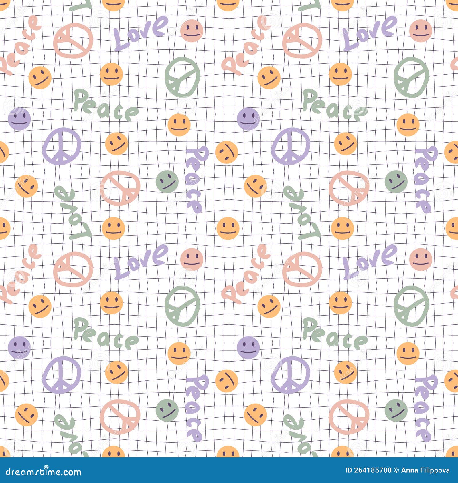 Checkered Seamless Pattern with Symbol of Peace and Smiling Faces ...