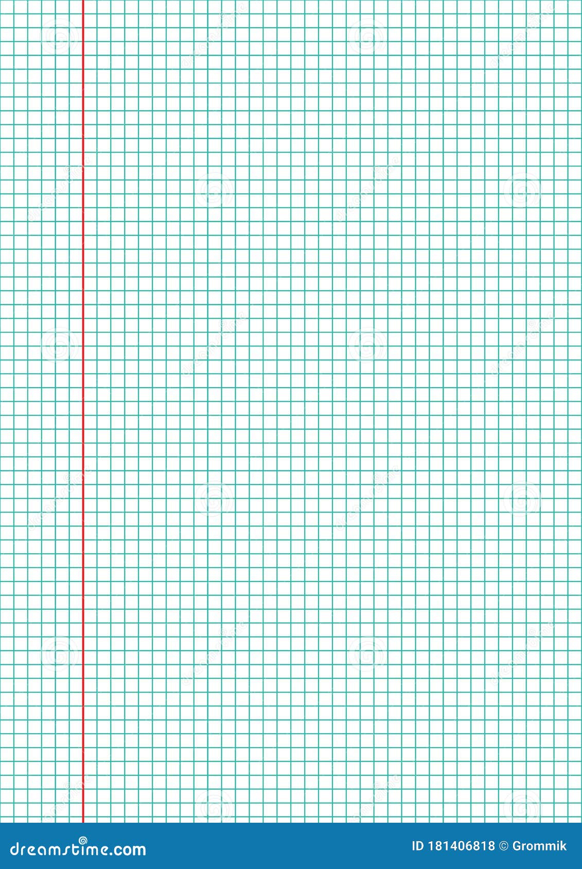 Checkered Sheet with a Red Vertical Line. Real A4 Format. the Line Step ...
