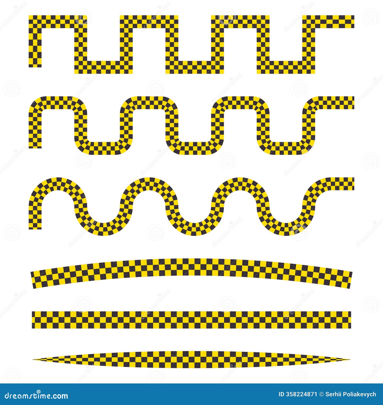 Checkered Stripe Design. Yellow Black Pattern. Wavy Band Element ...