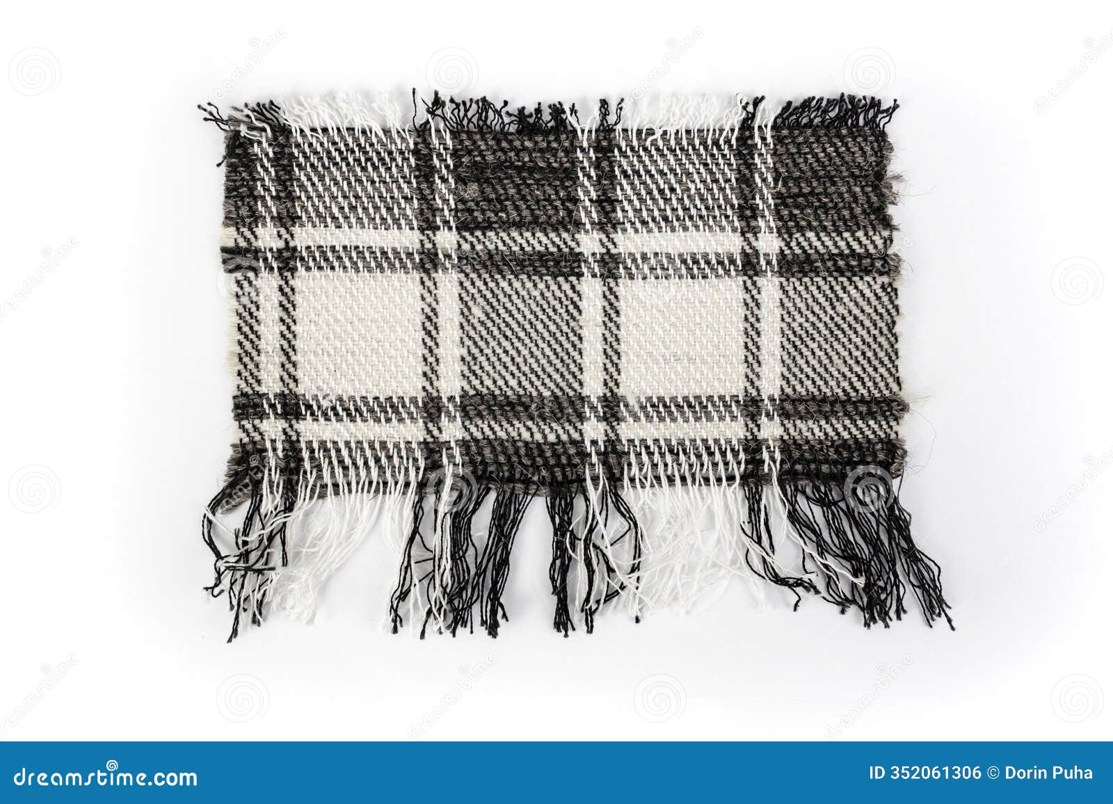 Checkered Wool Fabric Ripped in Rectangular Shape on White Background ...