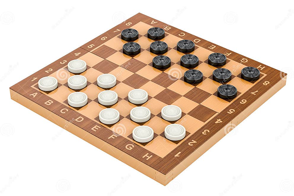 Checkers Game Board with Pieces, 3D Rendering Stock Illustration ...
