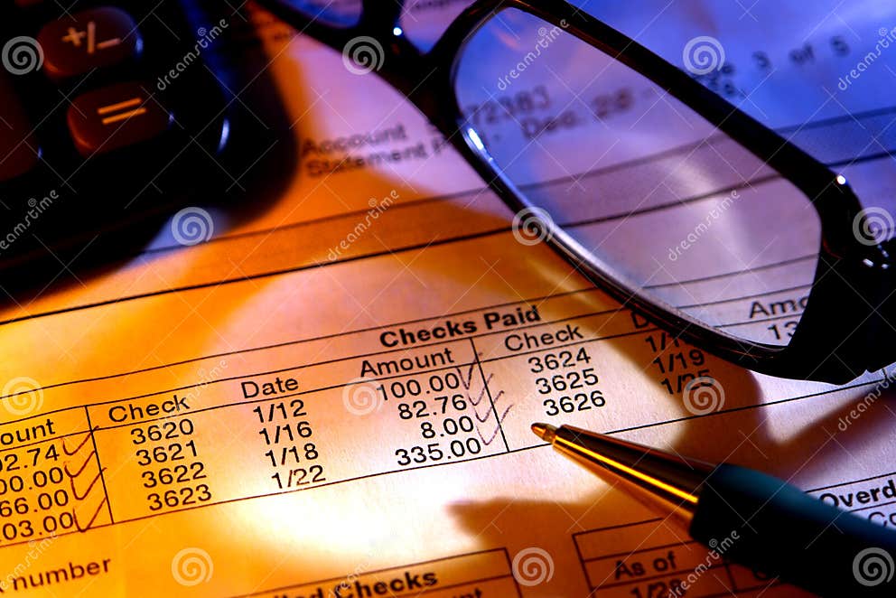 Checking Account Statement with Glasses and Pen Stock Image - Image of ...