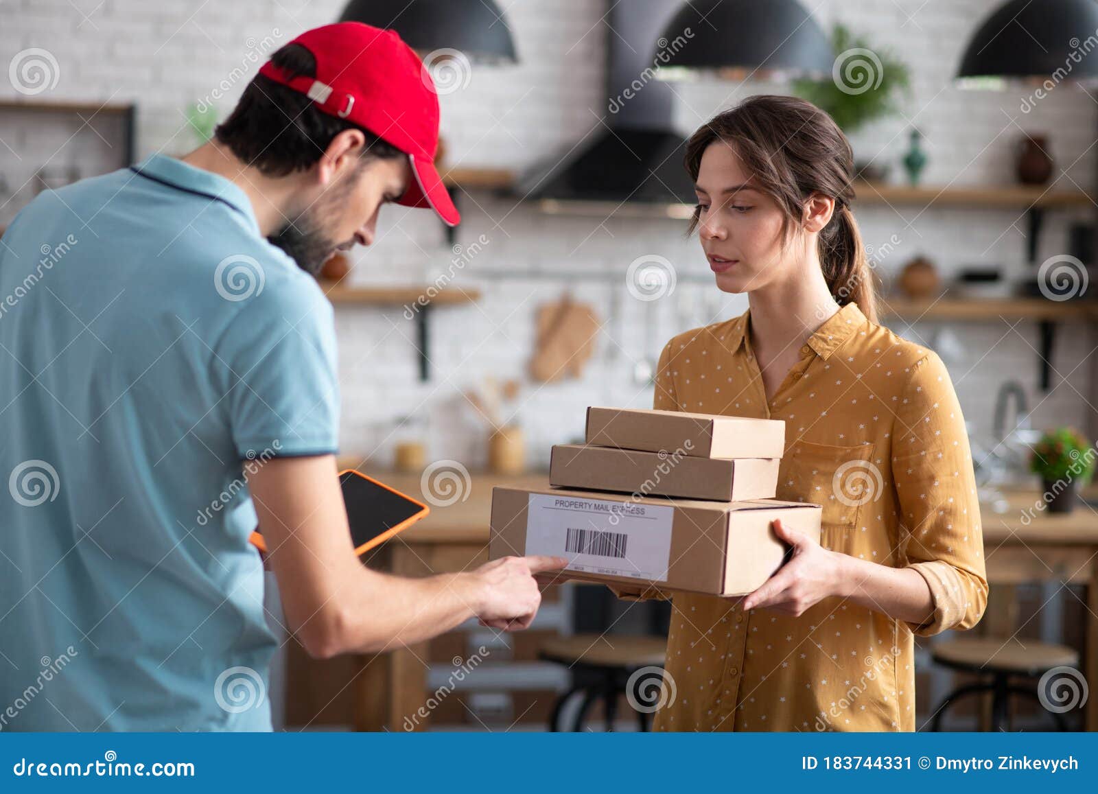 Delivery Person Checking Barcode on the Boxes Stock Image - Image of ...