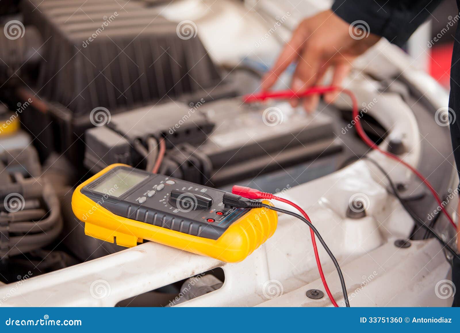 Checking the Battery of a Car Stock Photo - Image of repair, multimeter ...