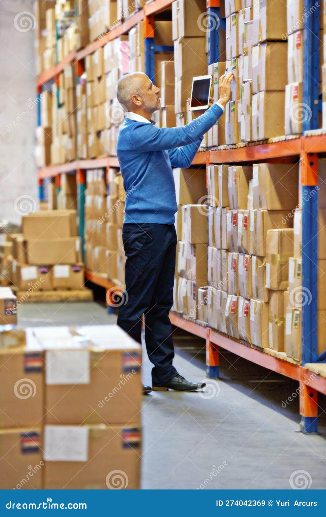 Checking the Codes. an Employee Taking Stock in a Warehouse. Stock ...