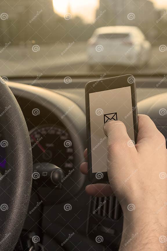 Checking E-mail while Driving Stock Image - Image of travel, texting ...