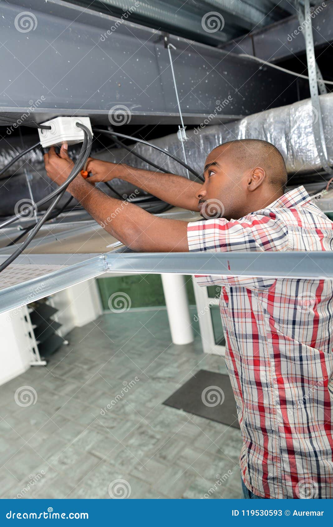 Checking Electrical Cabling in Ceiling Stock Image - Image of collar ...